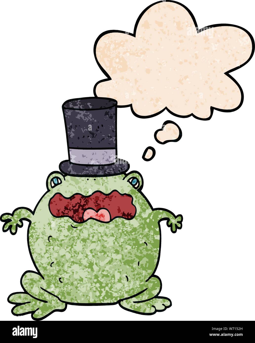 cartoon toad wearing top hat with thought bubble in grunge texture ...