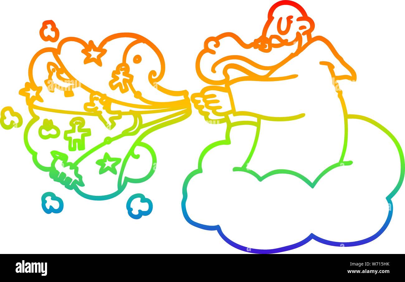 rainbow gradient line drawing of a cartoon god creating universe Stock ...