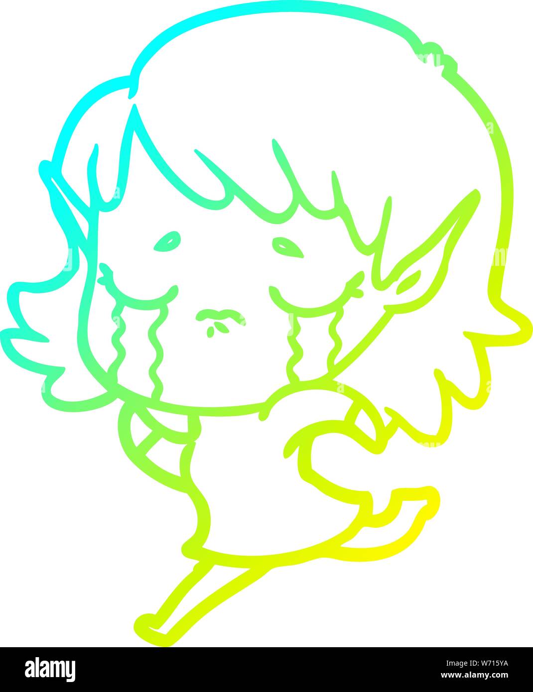 cold gradient line drawing of a cartoon crying elf girl Stock Vector ...