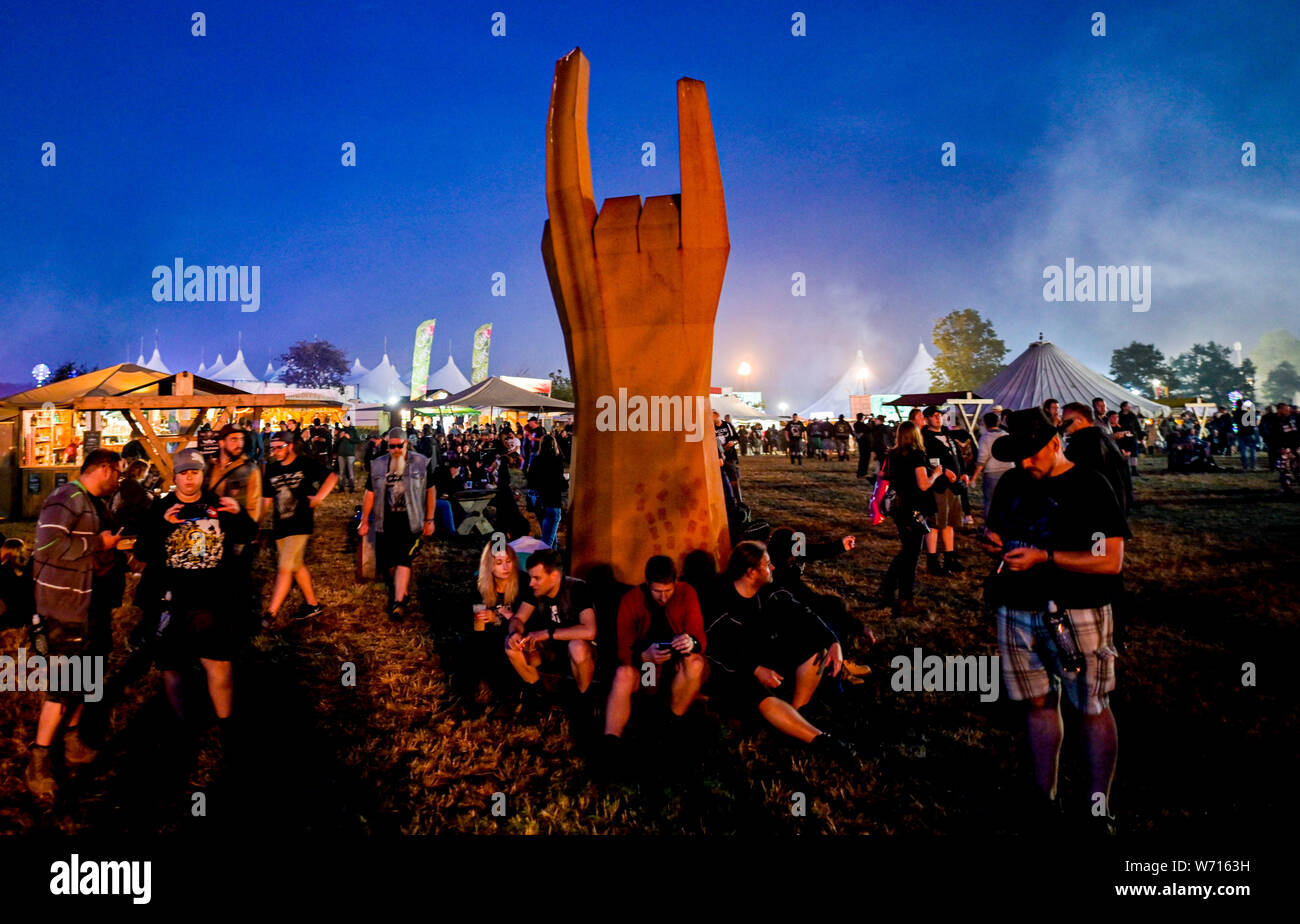 02 August 2019, Schleswig-Holstein, Wacken: Festival participant of the ...