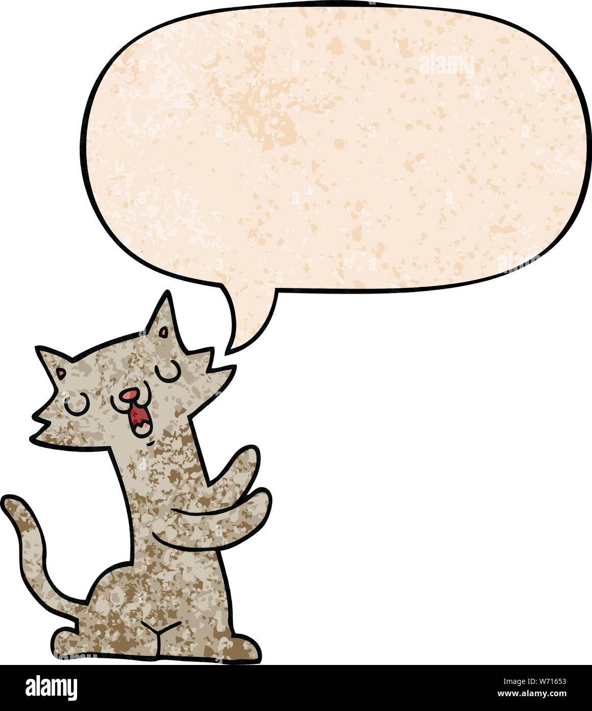 cartoon cat with speech bubble in retro texture style Stock Vector ...