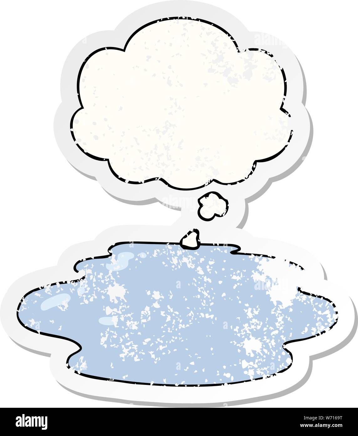 cartoon puddle of water with thought bubble as a distressed worn ...