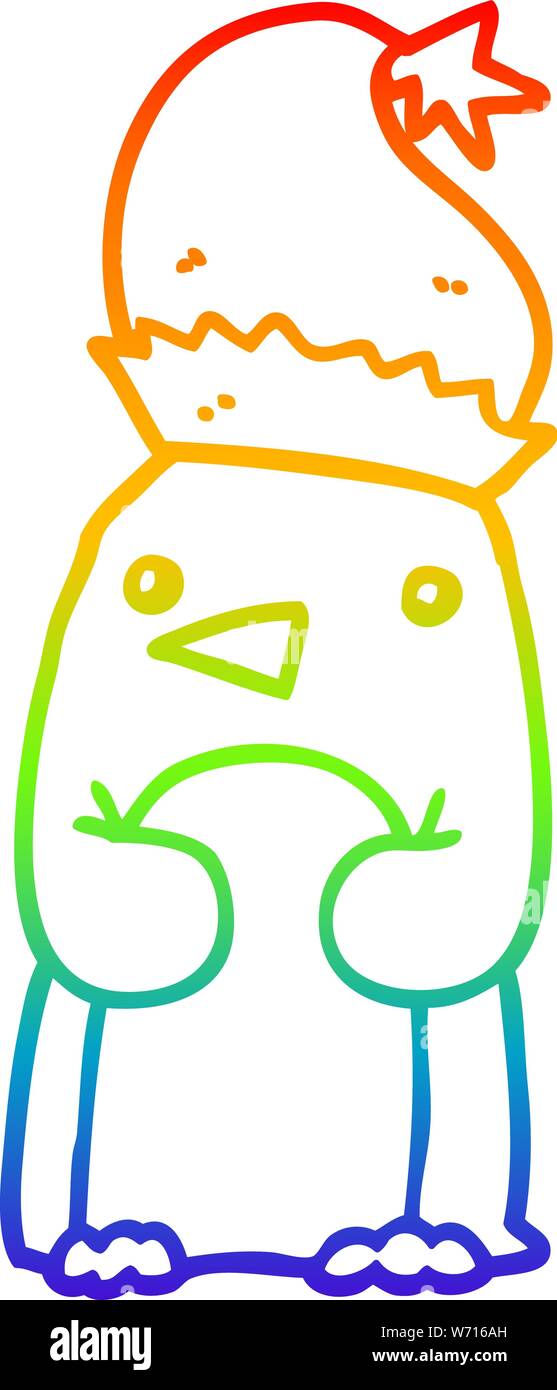 rainbow gradient line drawing of a cute christmas penguin Stock Vector ...