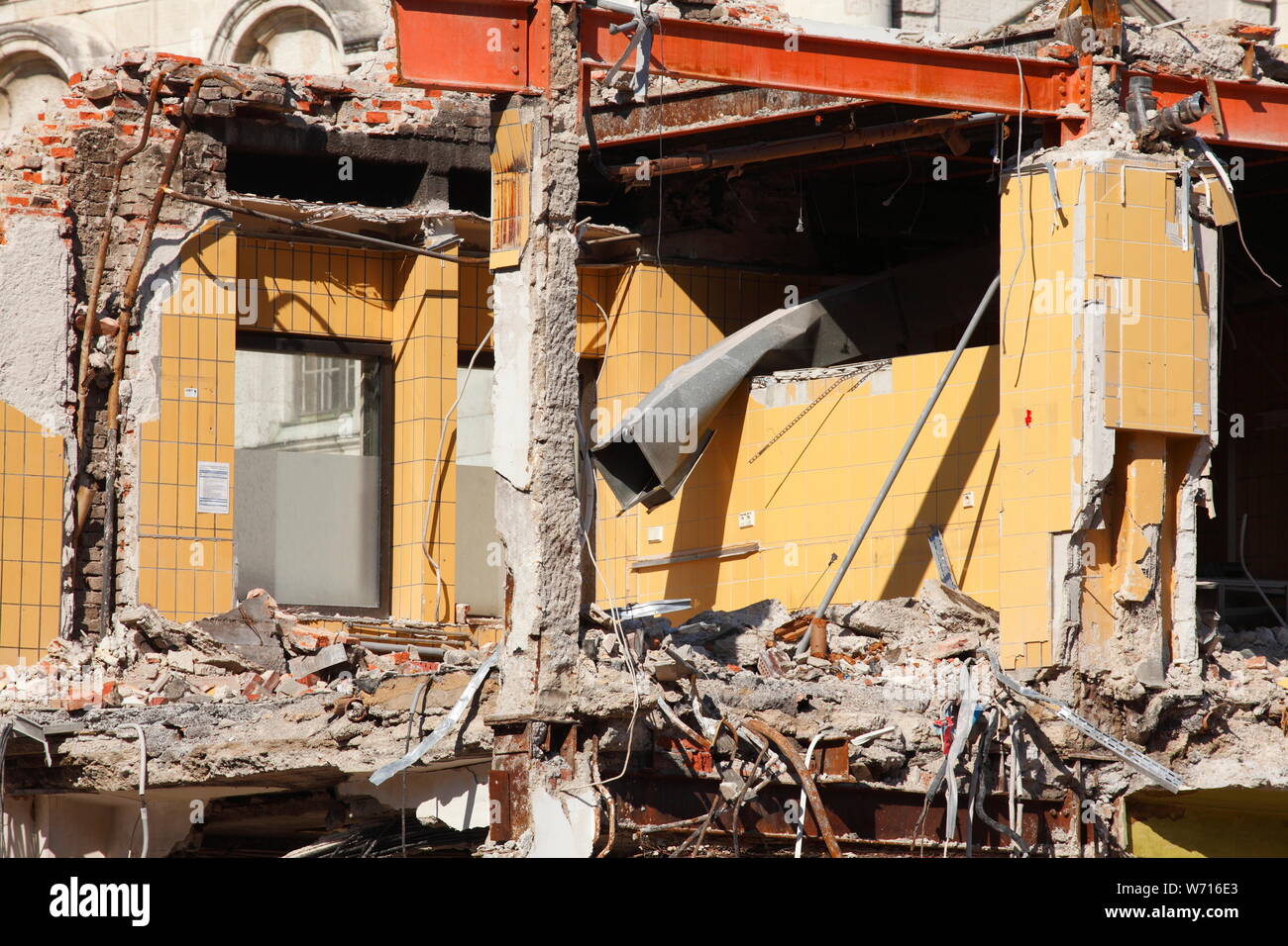 House demolition, remains of walls and ruins of a demolished house ...