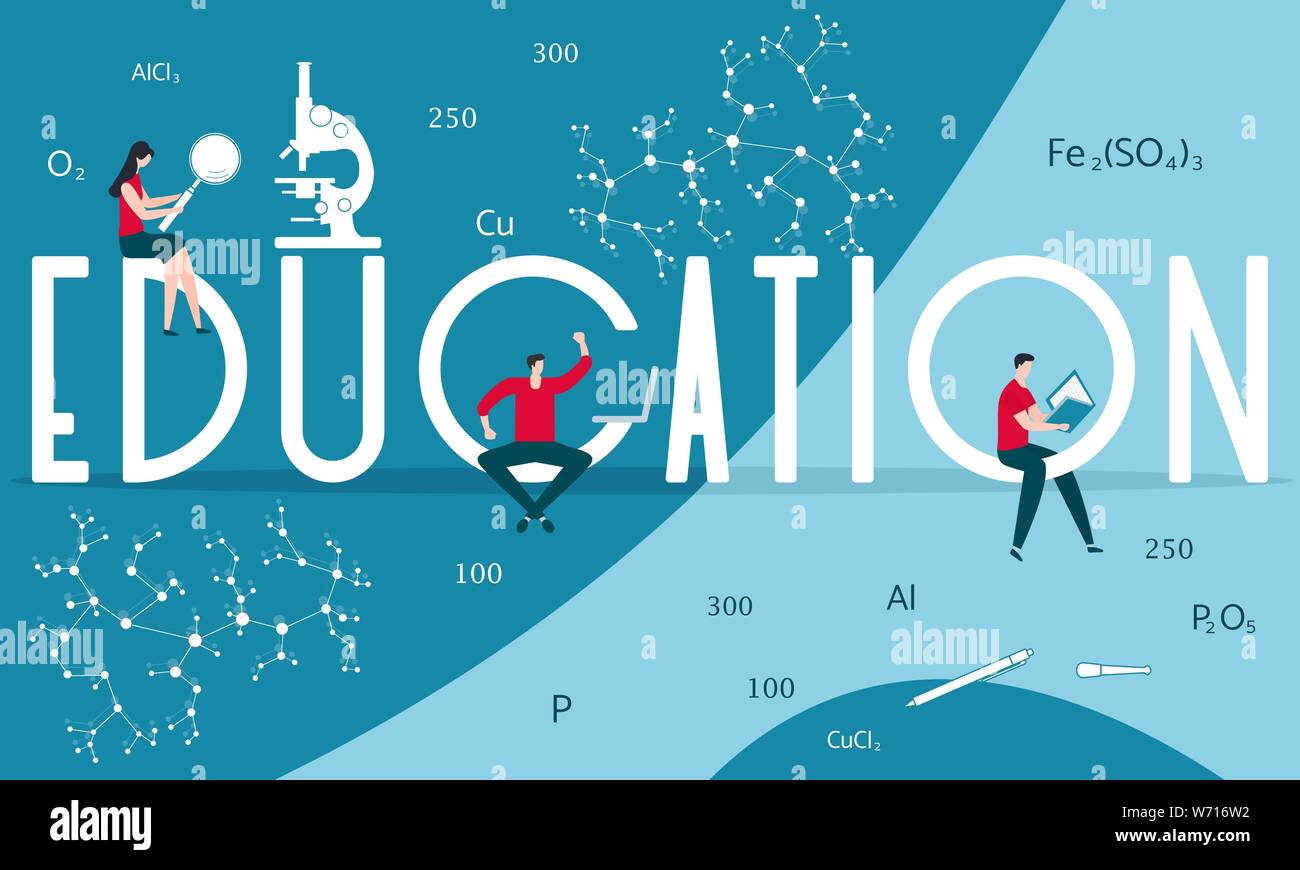 Vector illustration with inscription education, studying people ...