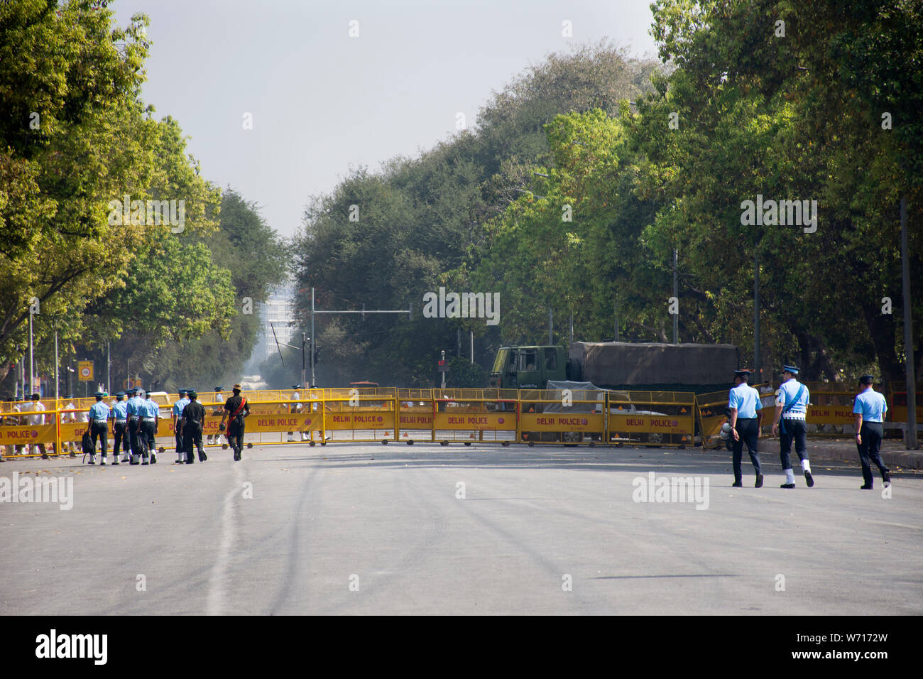 Indian soldier and police walking check and security protection around ...