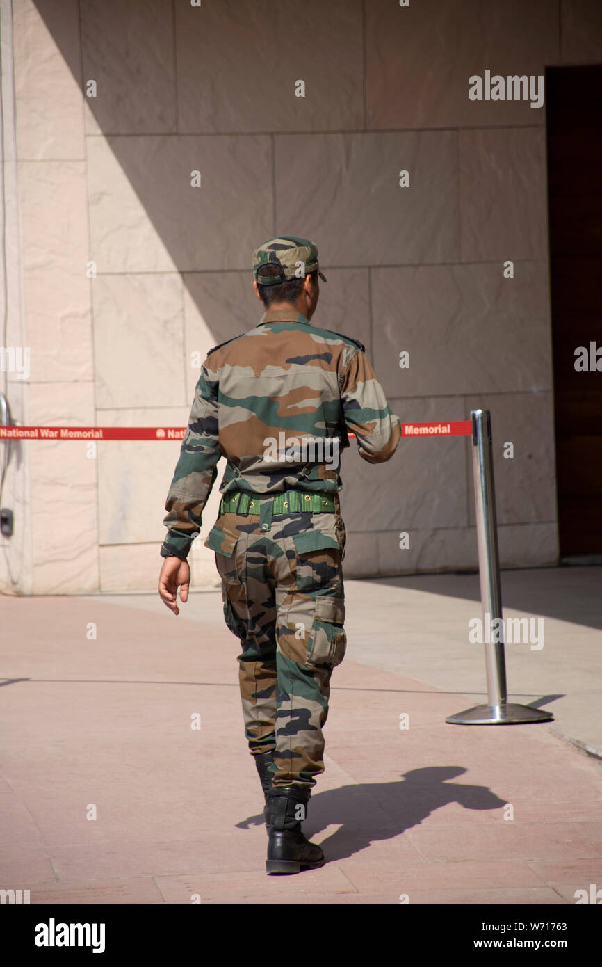 Indian soldier and police walking check and security protection around ...