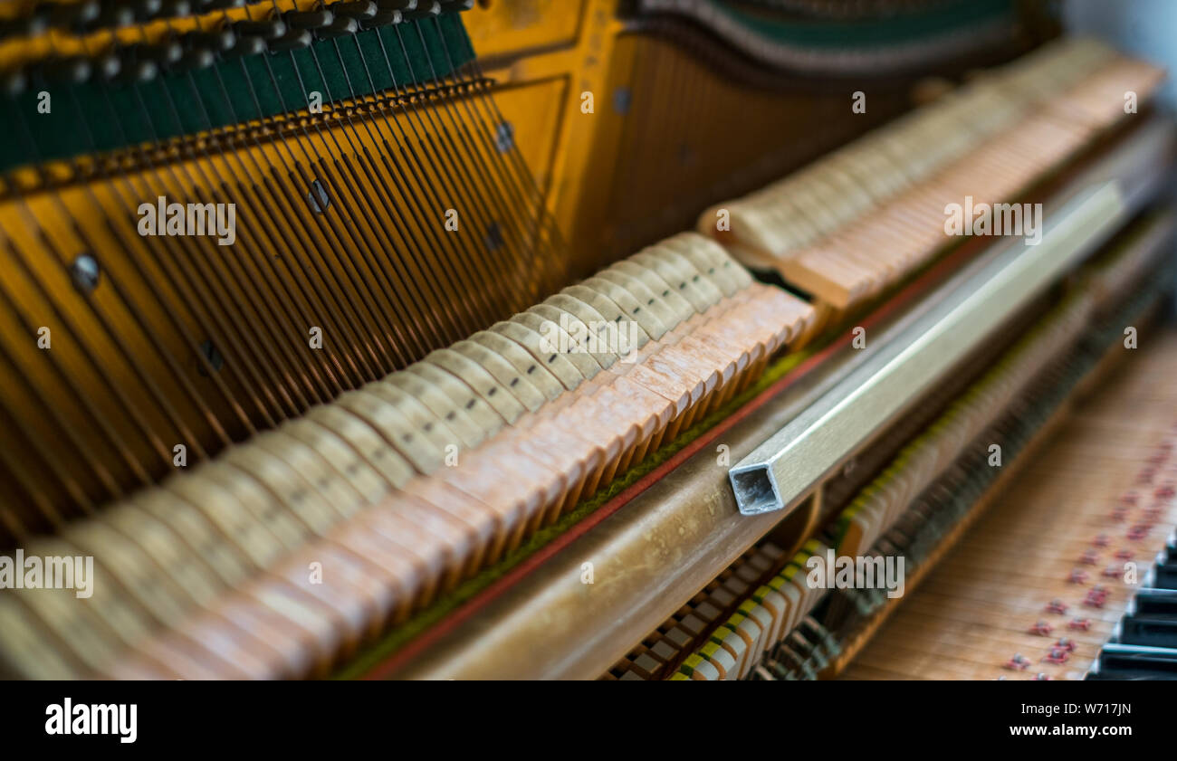 details inside of the piano with keyboards and piano-string Stock Photo ...