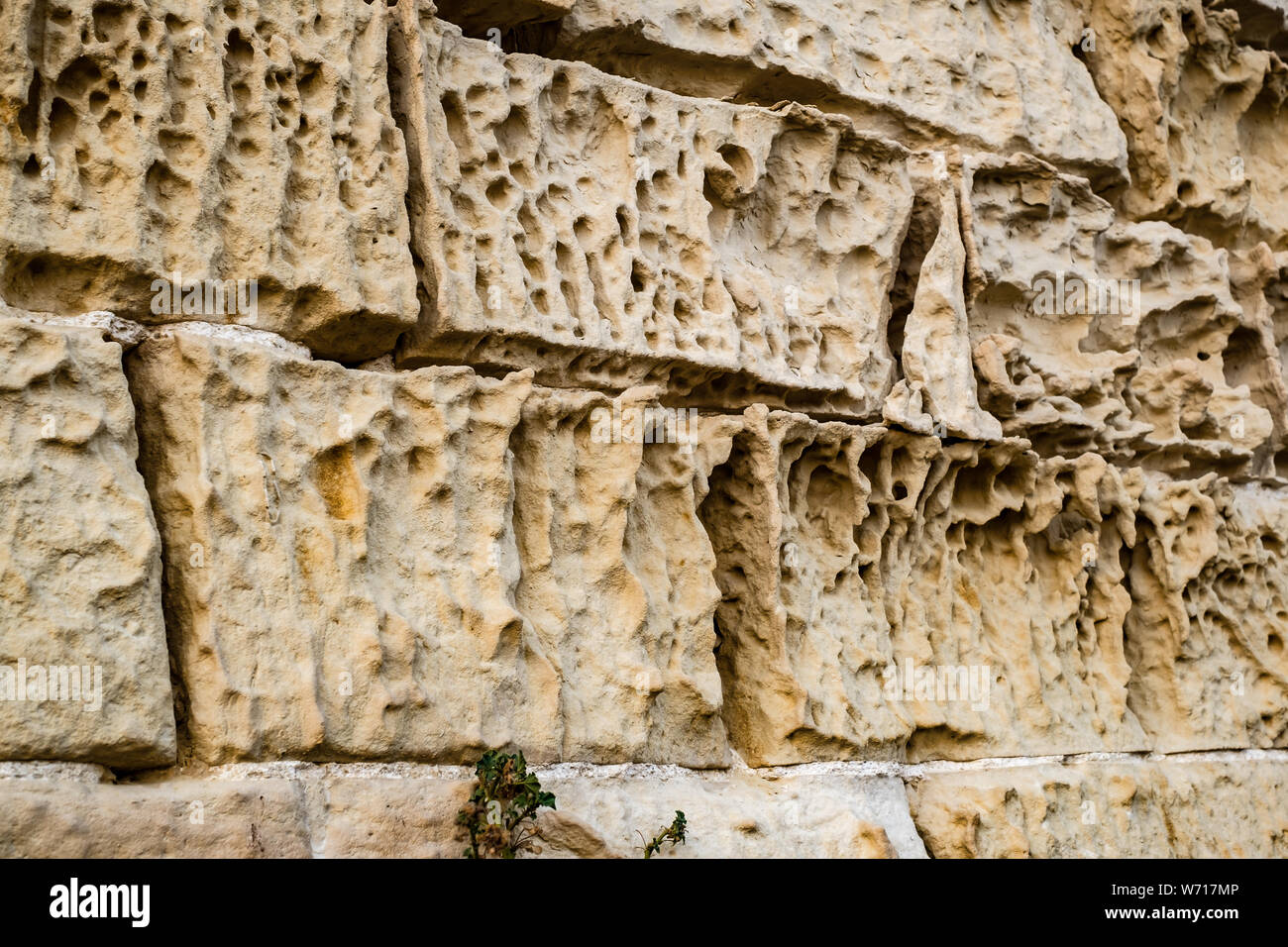 limestone bricks eroded and cracked in Malta, Manoel island Stock Photo ...