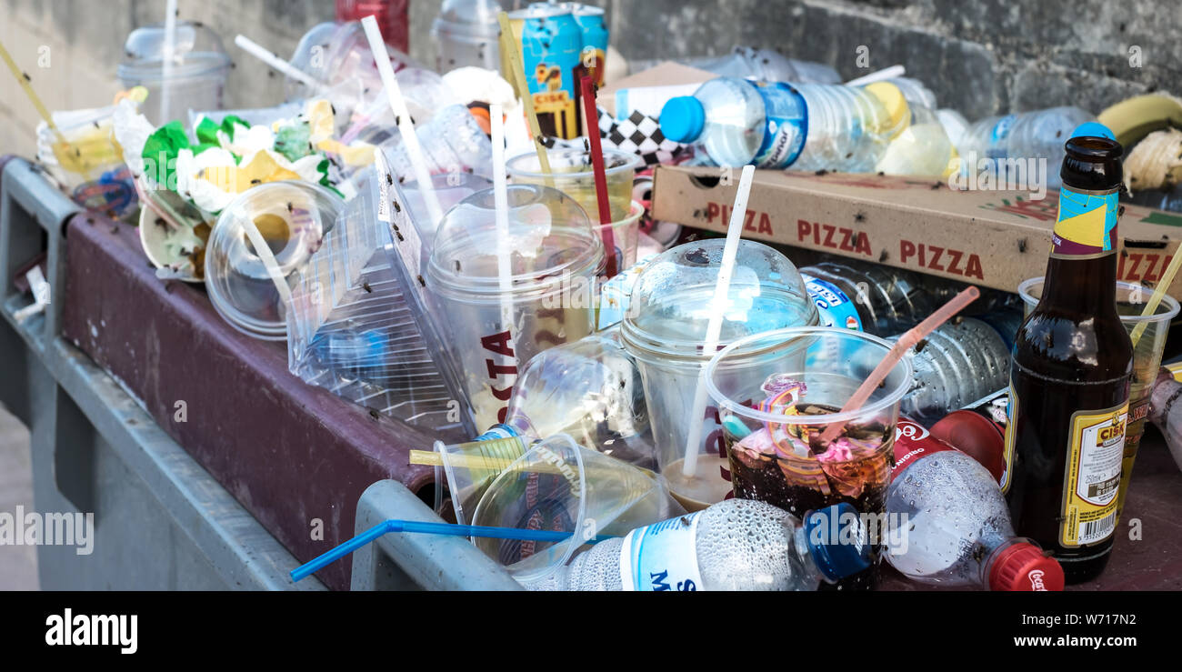 Marsaxlokk city Malta, July 21 2019. Container filled with garbage ...