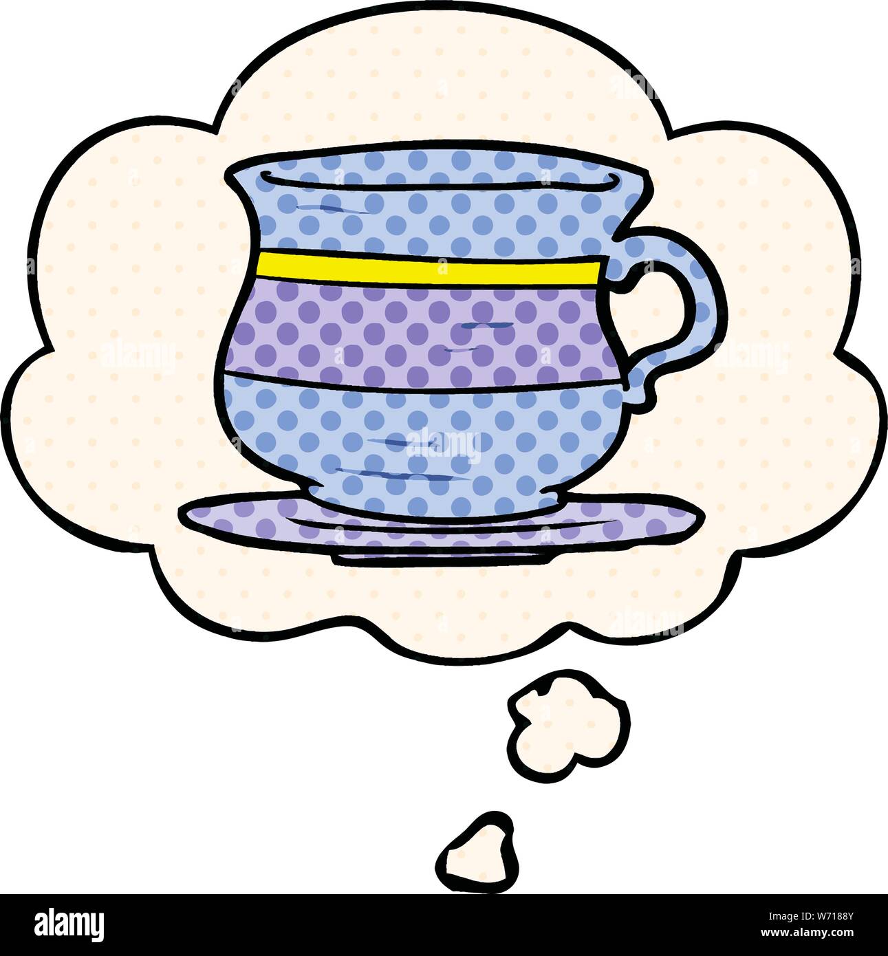 cartoon old tea cup with thought bubble in comic book style Stock ...