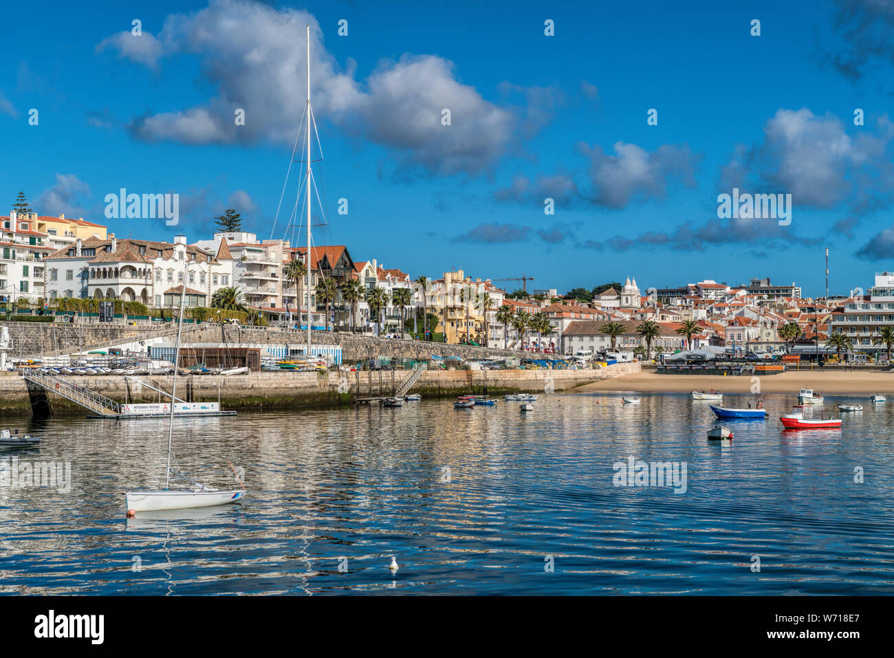 Seaside cityscape of Cascais city in summer day. Cascais municipality ...
