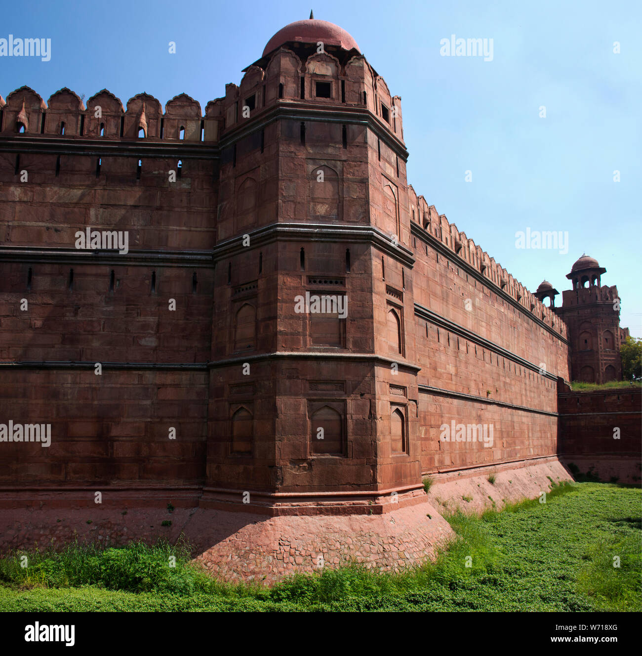 Wall of Red Fort or Lal Qila of UNESCO World Heritage Site at the ...