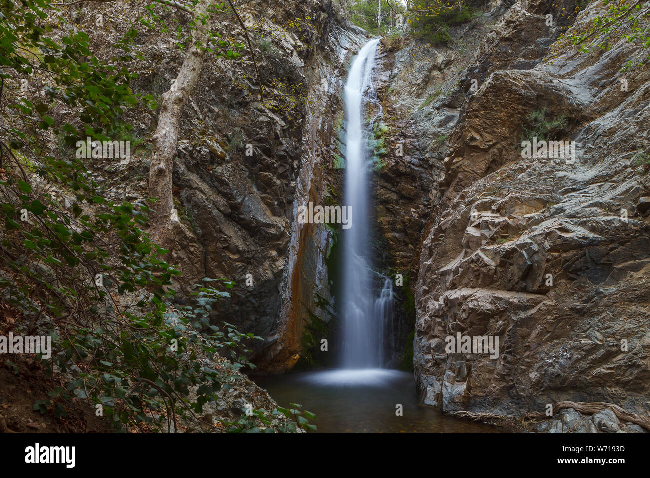 Millomeris Waterfalls near Platres in Cyprus. Long exposure Stock Photo ...