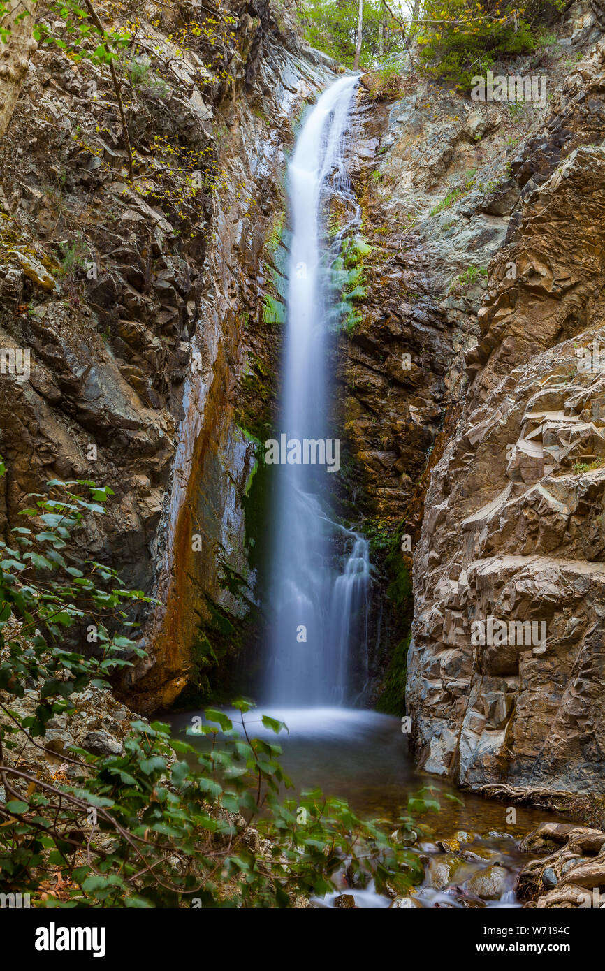 Millomeris Waterfalls near Platres in Cyprus. Long exposure Stock Photo ...
