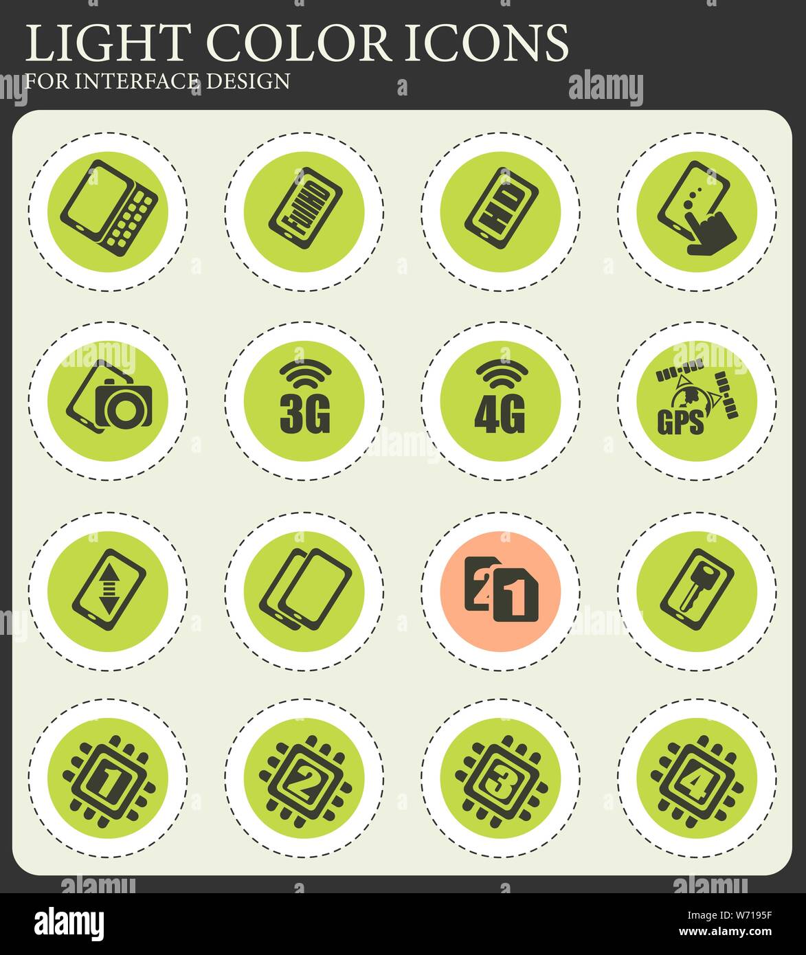 Mobile or cell phone, smartphone, specifications and functions icons ...