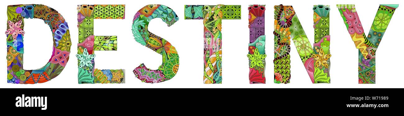 Hand-painted art design. Hand drawn illustration female name DESTINY ...