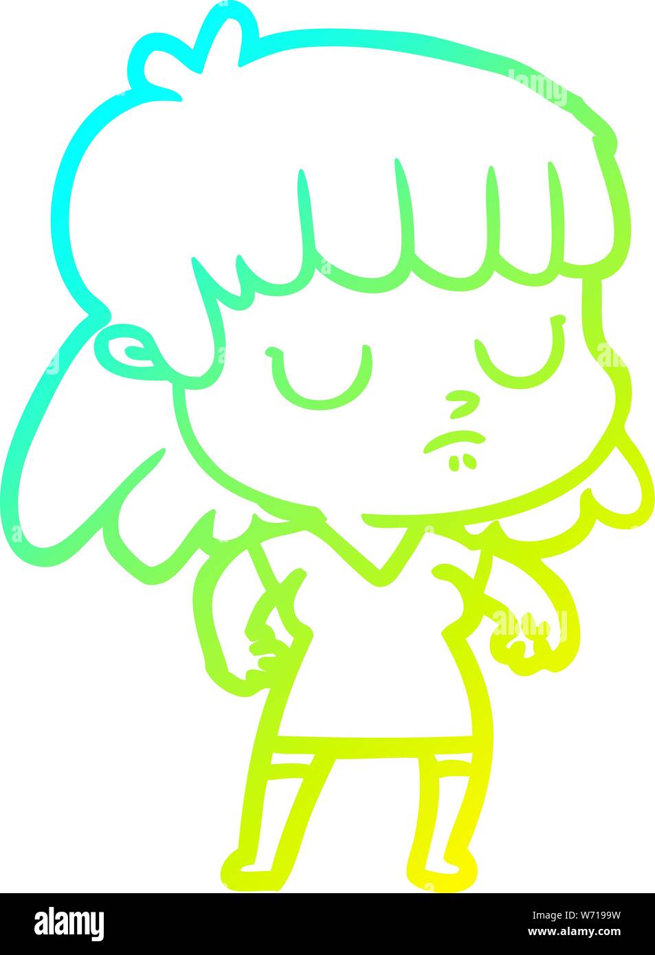 cold gradient line drawing of a cartoon indifferent woman Stock Vector ...