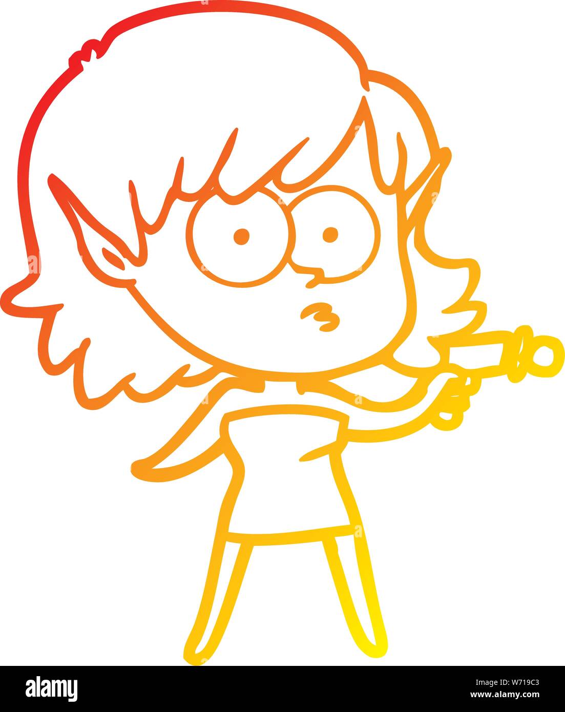 warm gradient line drawing of a cartoon elf girl with ray gun Stock ...