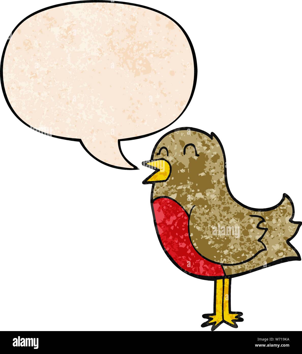cartoon bird with speech bubble in retro texture style Stock Vector ...