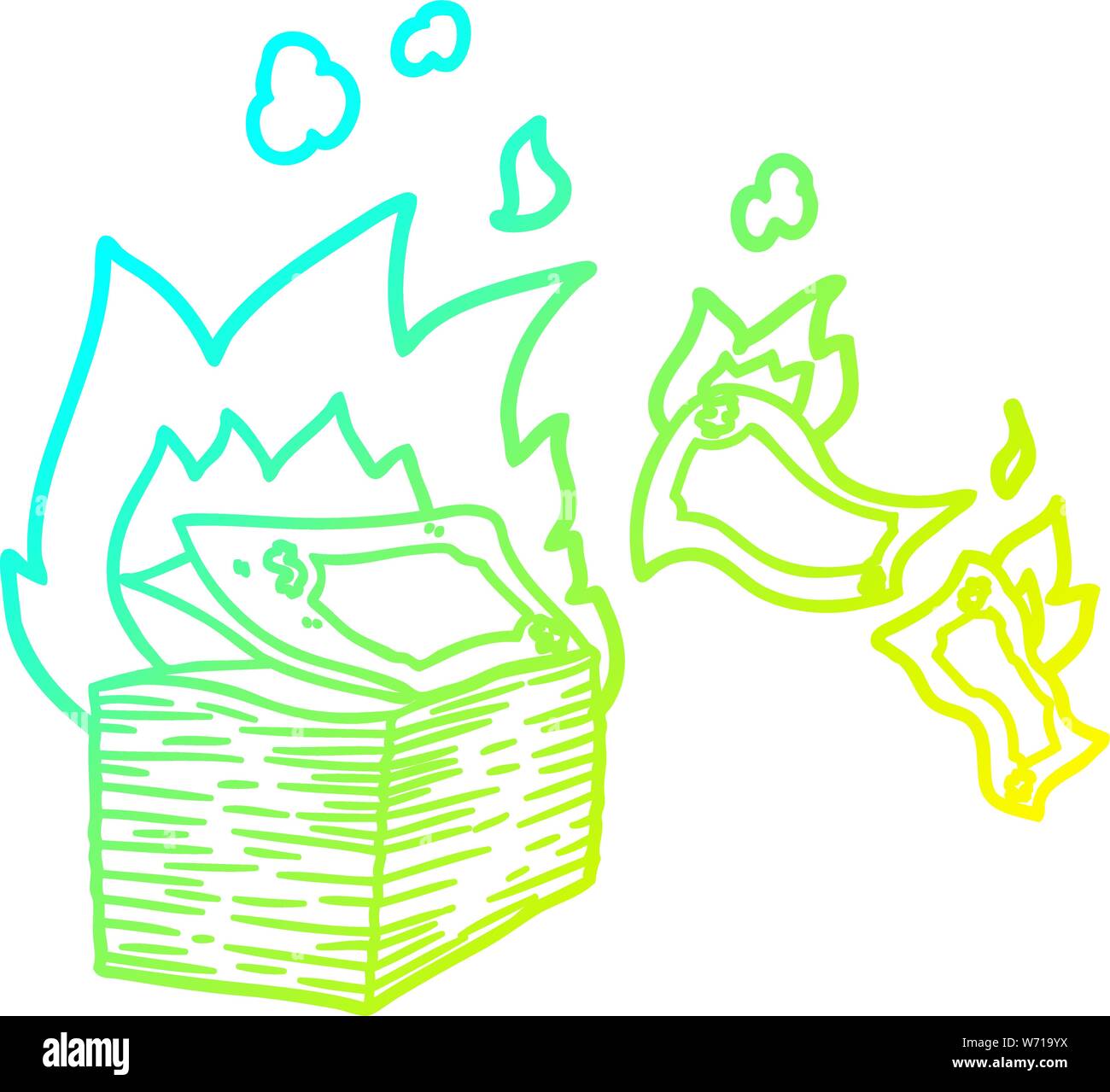 cold gradient line drawing of a burning money cartoon Stock Vector ...