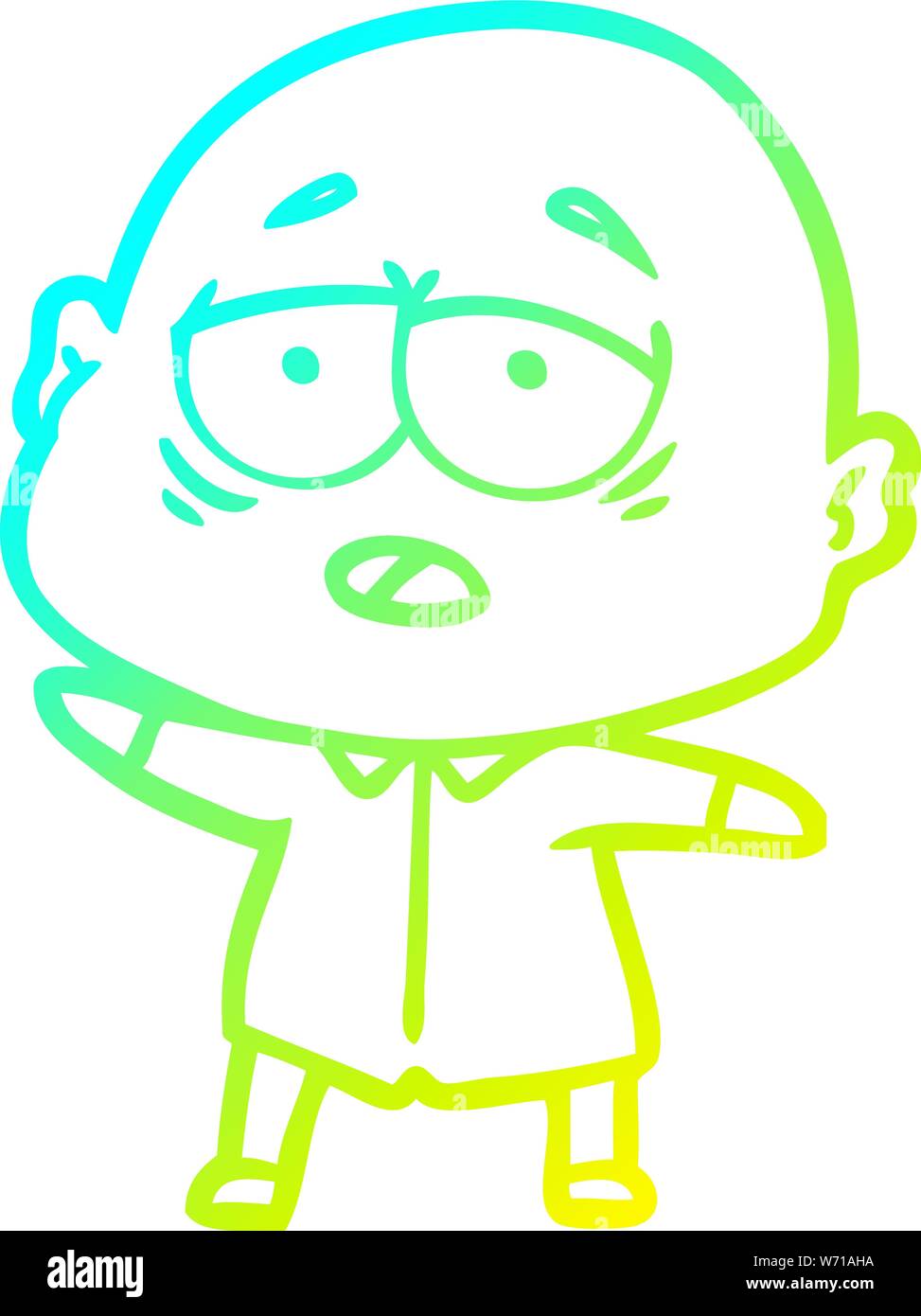 cold gradient line drawing of a cartoon tired bald man Stock Vector ...