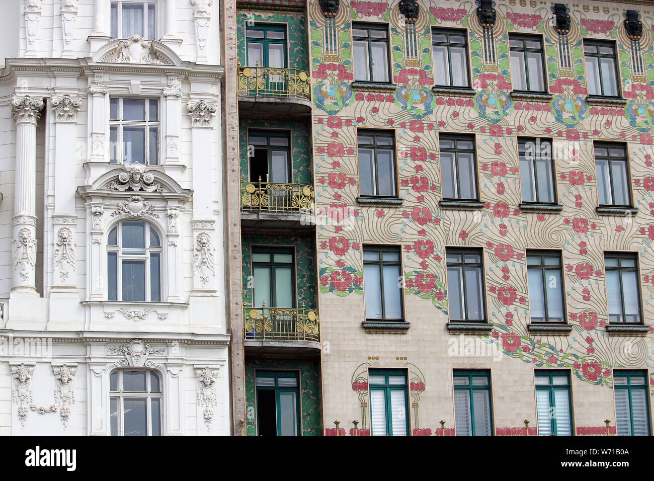 Buildings with ornaments and flowers design on wall Vienna Austria ...