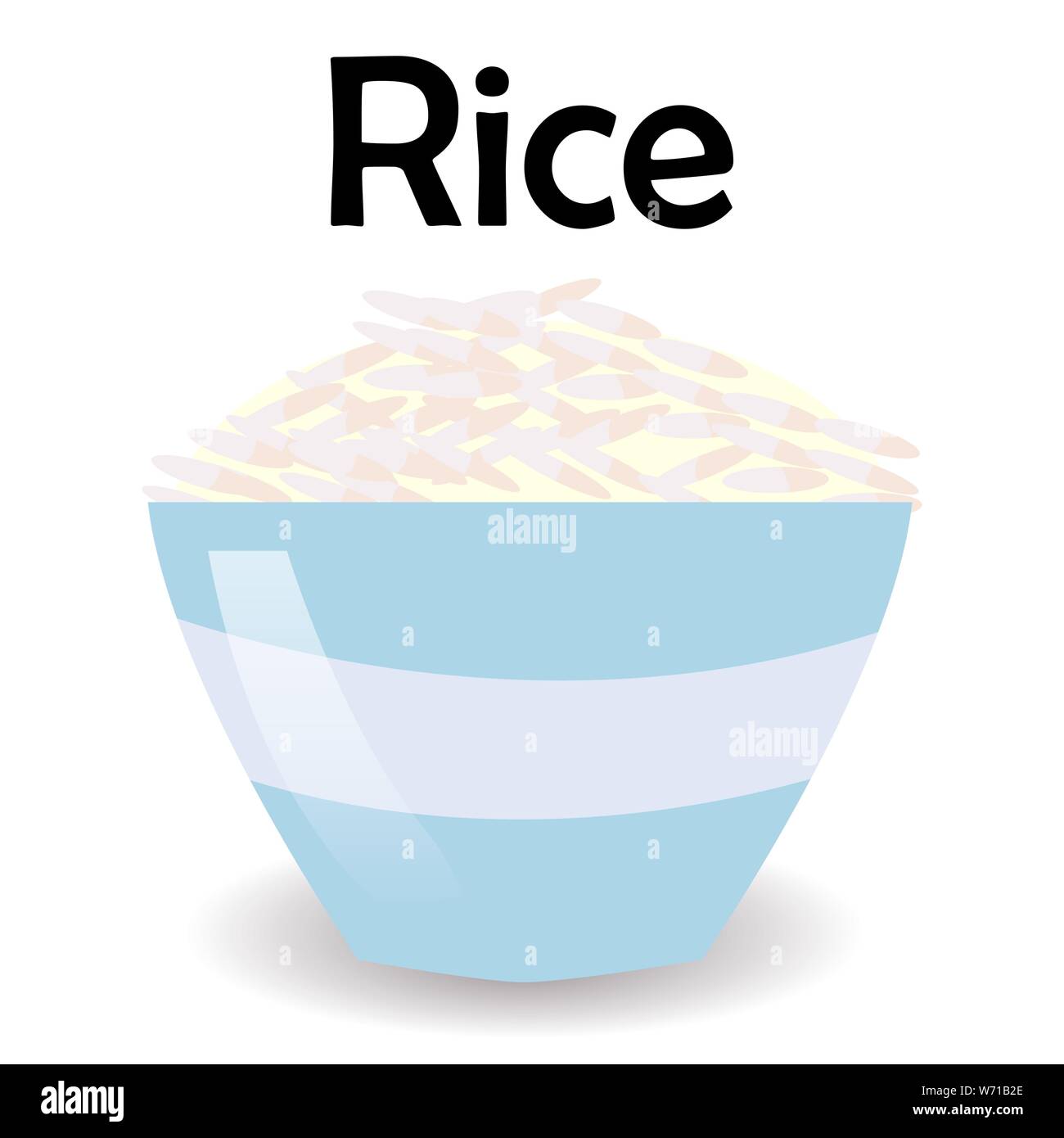 Rice bowl. Hand drawn illustration of short-grained rice with panicle ...