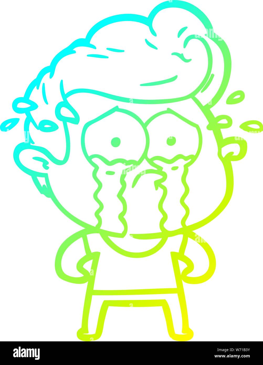 cold gradient line drawing of a cartoon crying man Stock Vector Image ...