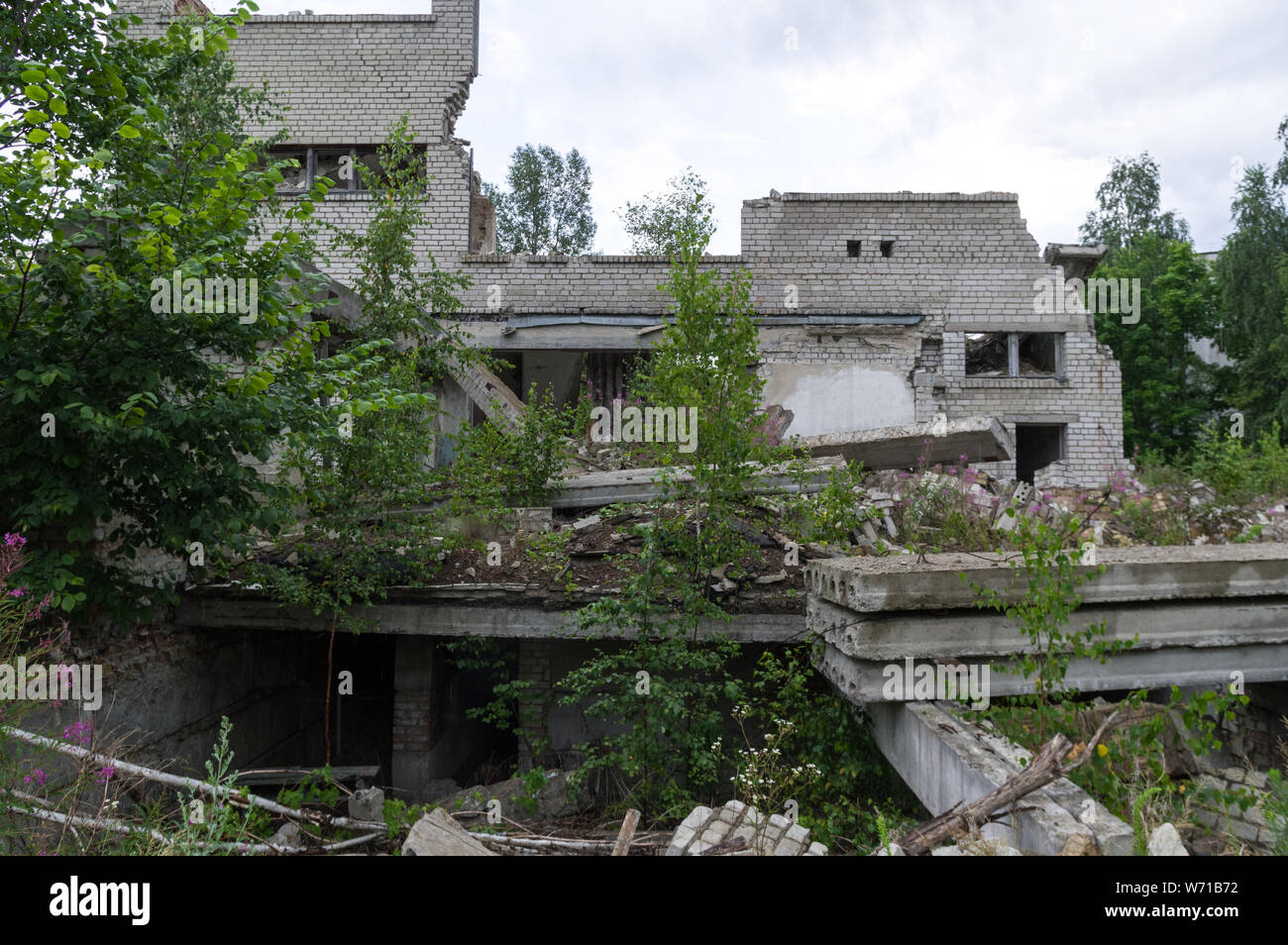 The results of the Chernobyl disaster. Abandoned children's school in ...