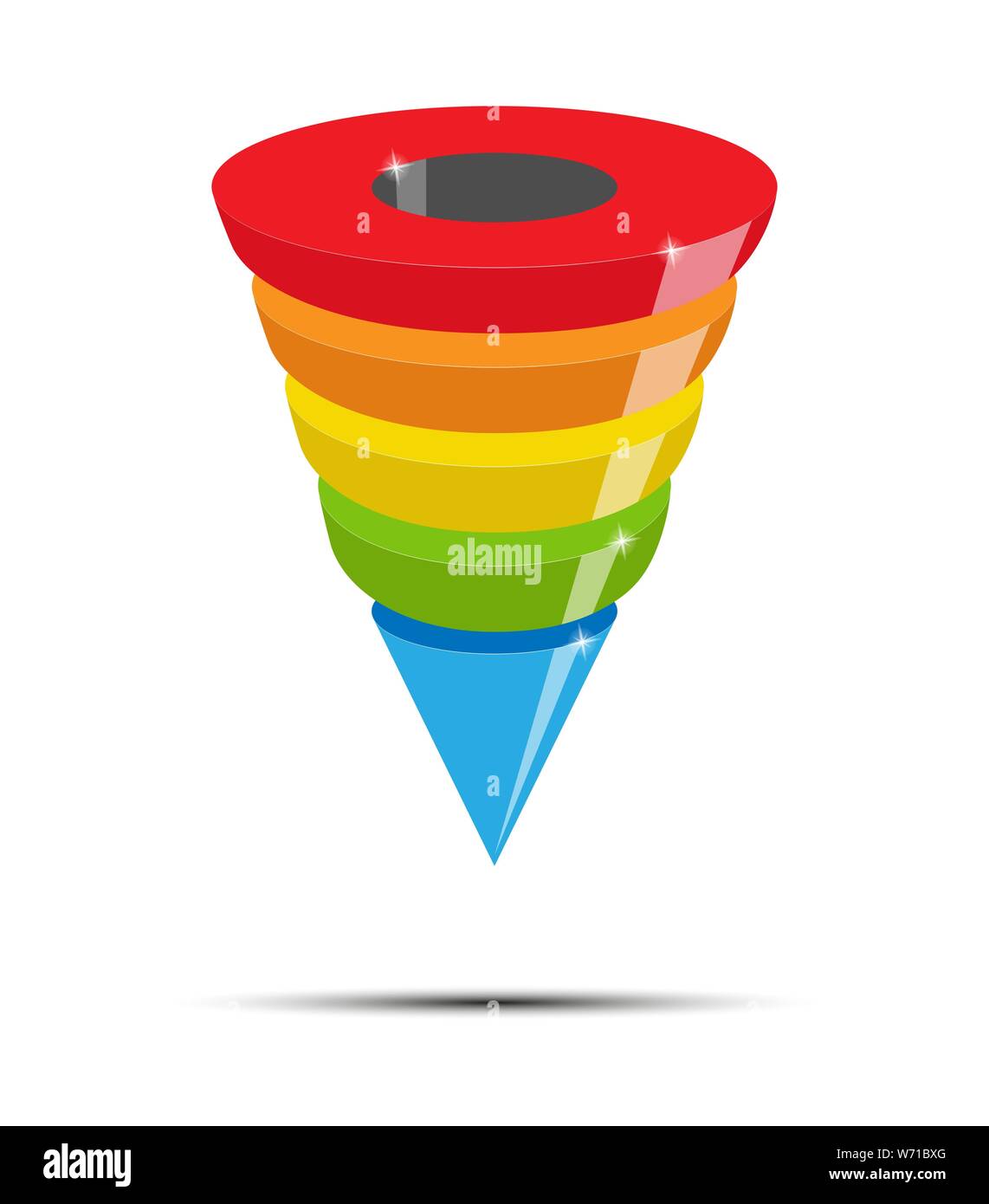 Infographics of lead generation, sales funnel of five color sections ...
