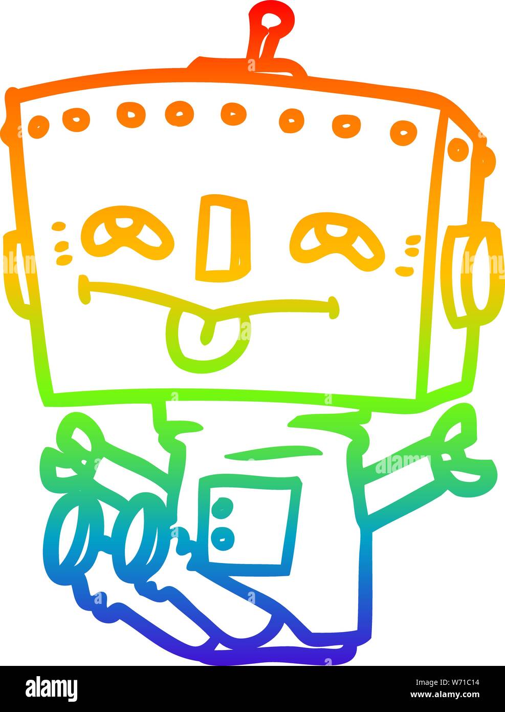 rainbow gradient line drawing of a cartoon robot Stock Vector Image ...