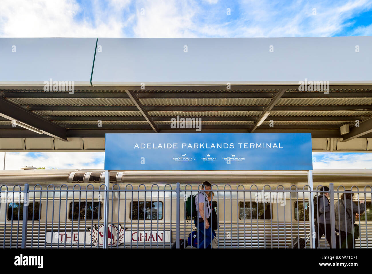 Adelaide Parklands Terminal, South Australia - August 4, 2019: The Ghan ...