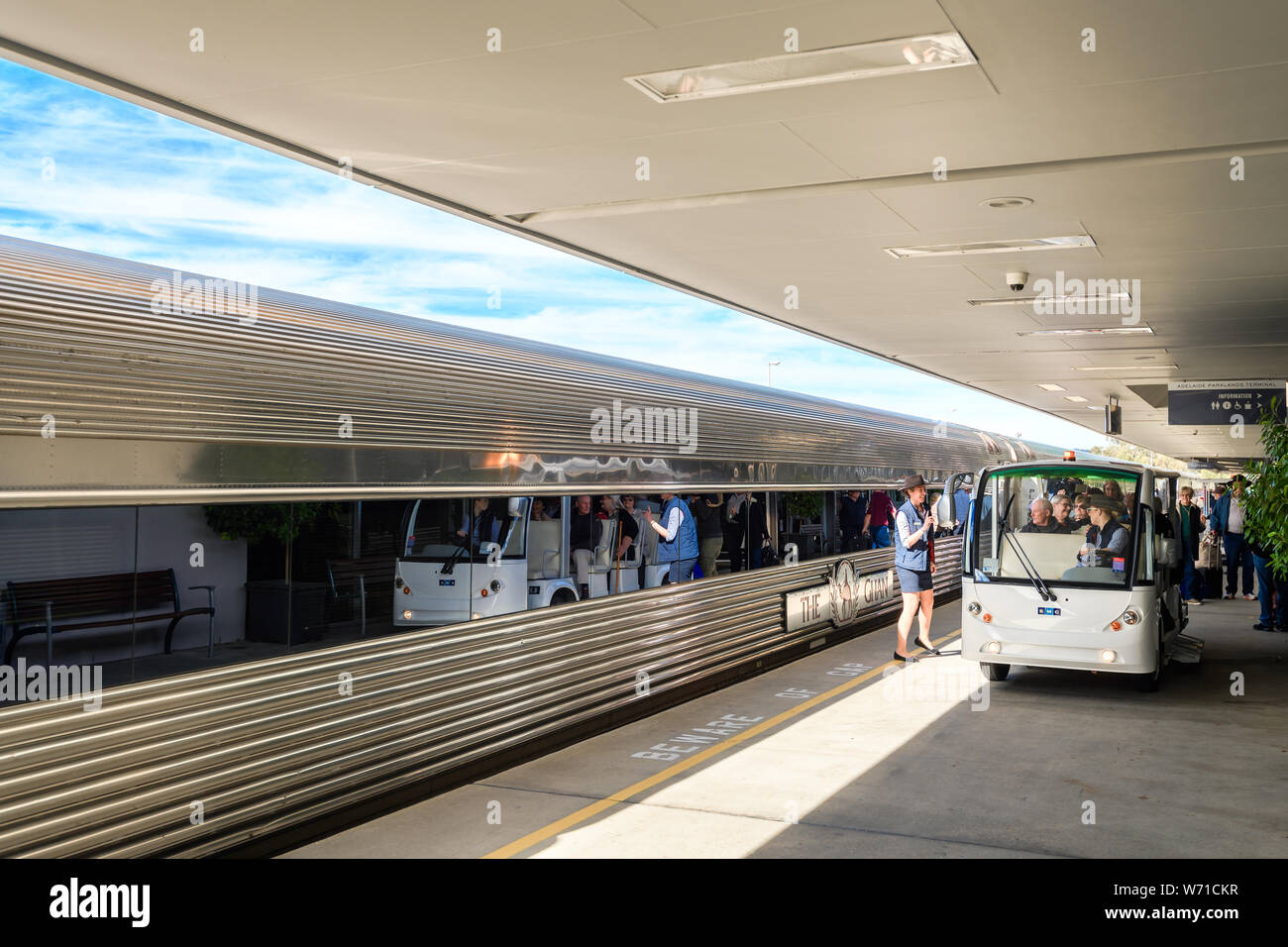 Adelaide Parklands Terminal, South Australia - August 4, 2019: The Ghan ...