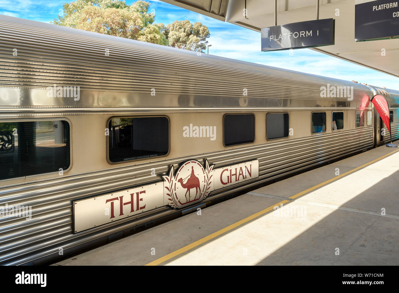 Adelaide Parklands Terminal, South Australia - August 4, 2019: The Ghan ...