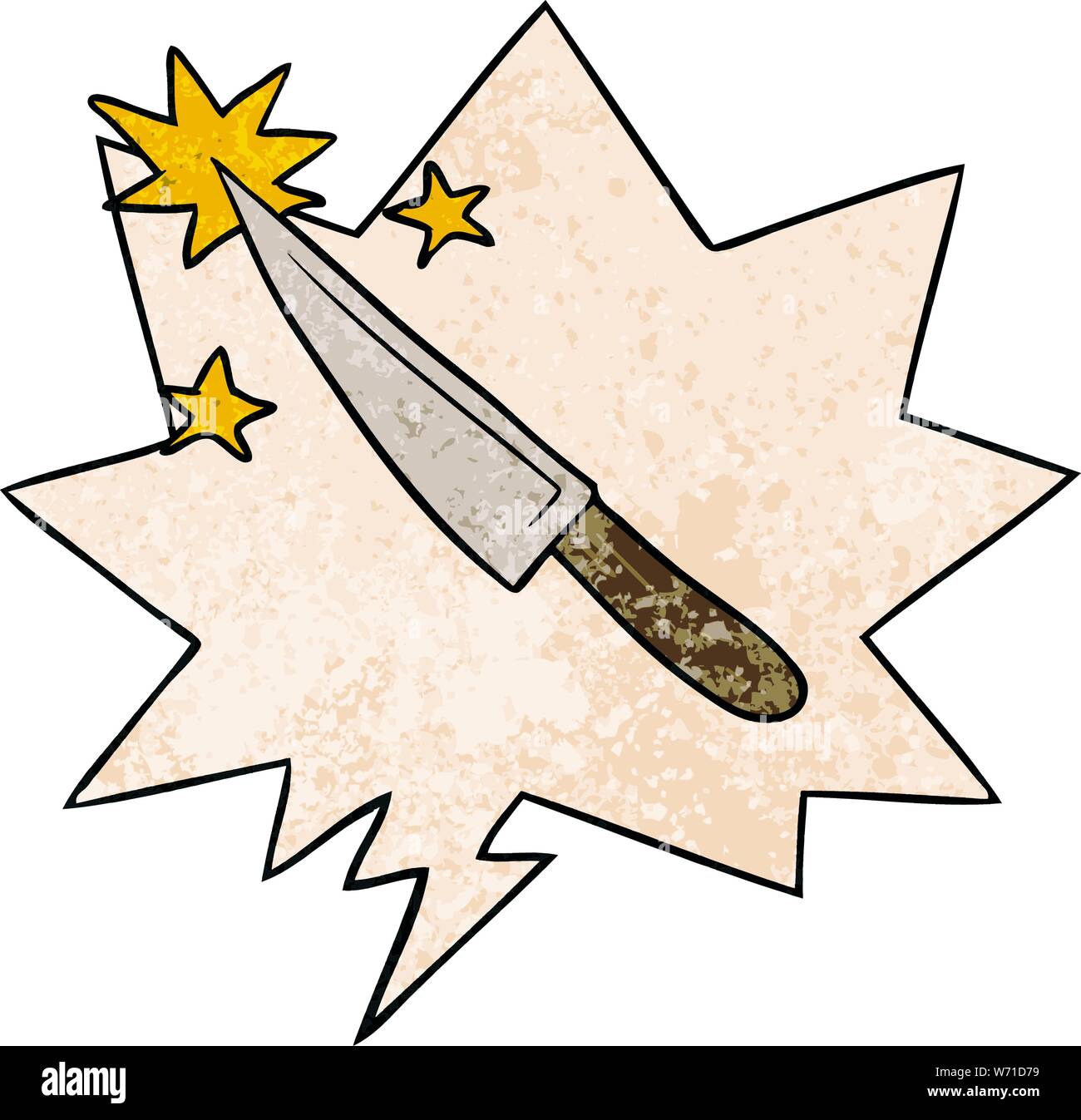 cartoon sharp kitchen knife with speech bubble in retro texture style ...