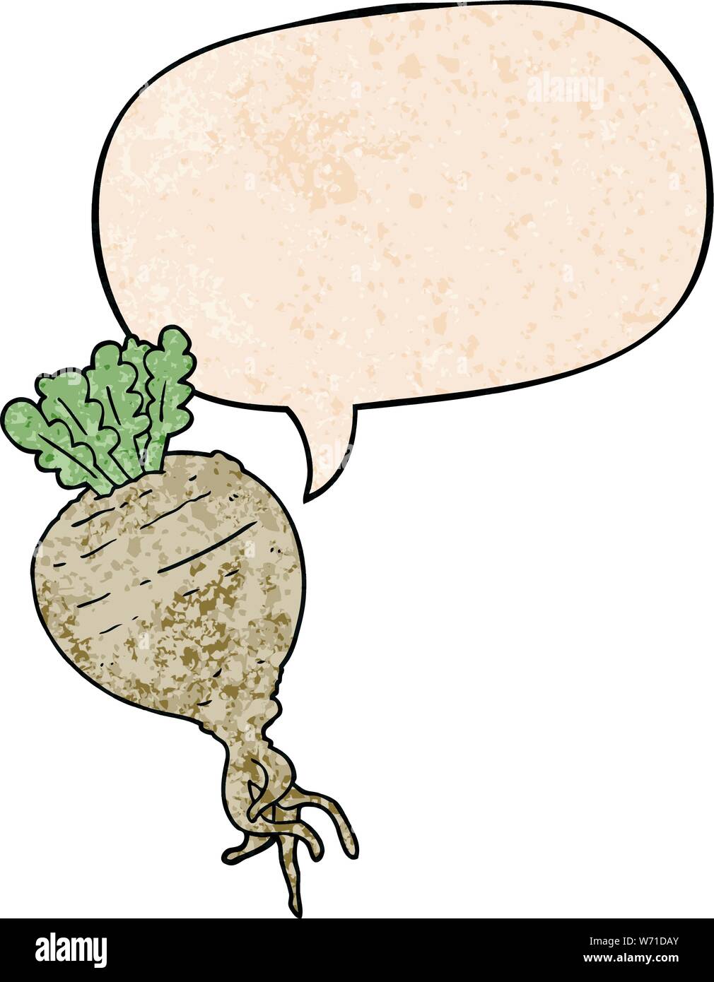 cartoon root vegetable with speech bubble in retro texture style Stock ...