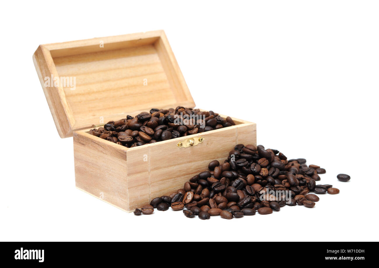 coffee beans and wooden box Stock Photo - Alamy