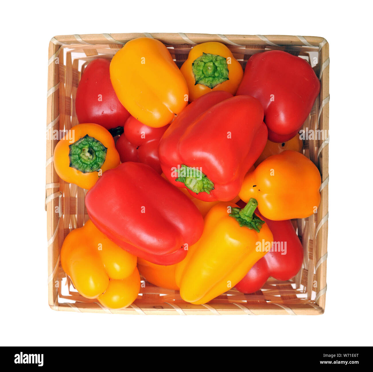 colorful mini bell pepper in bamboo basket isolated on white Stock ...