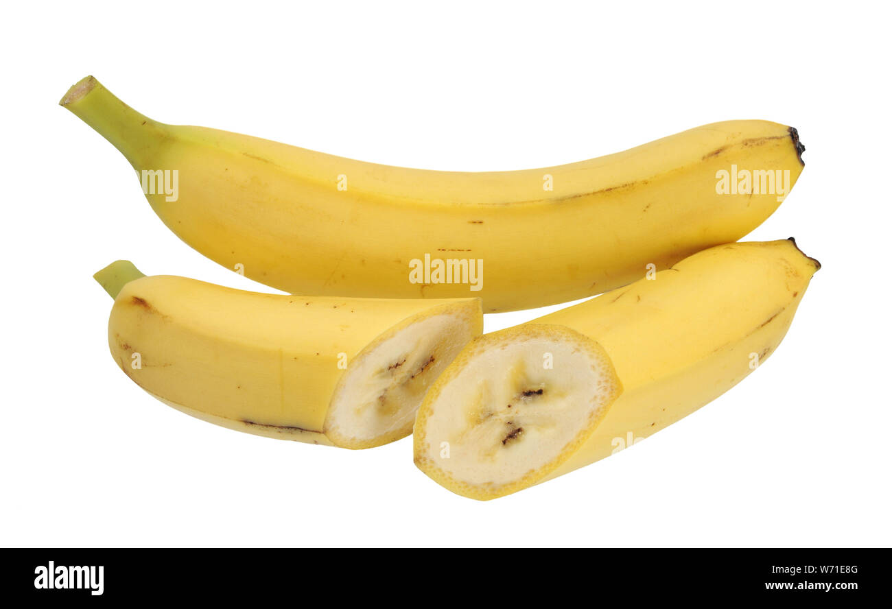 chopped and whole ripe banana isolated on white background Stock Photo ...