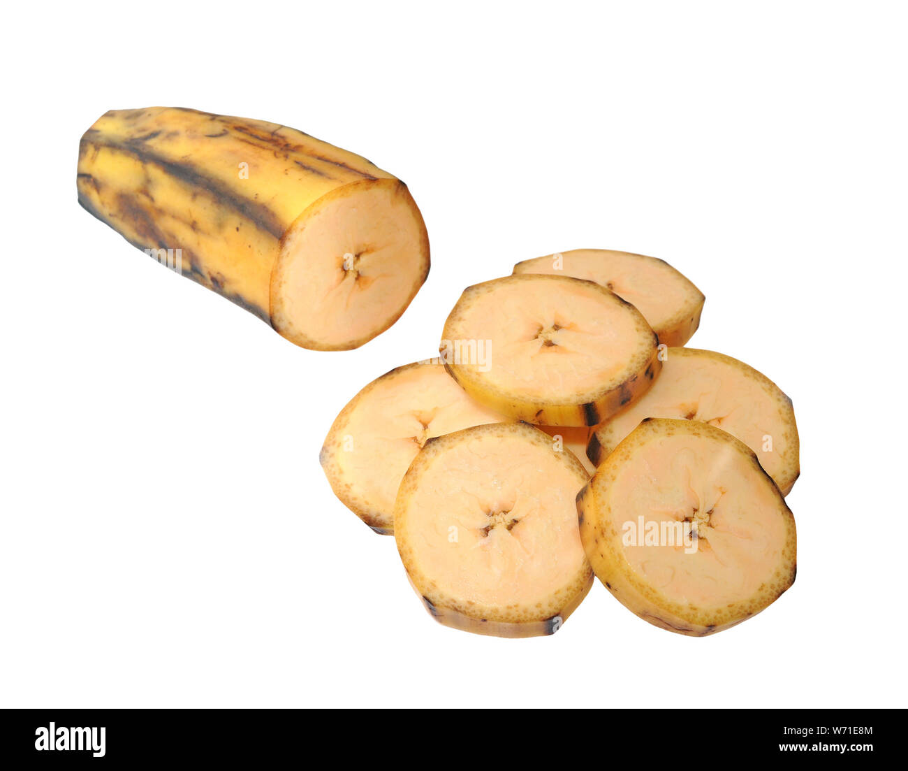 sliced plantain banana isolated on white Stock Photo - Alamy