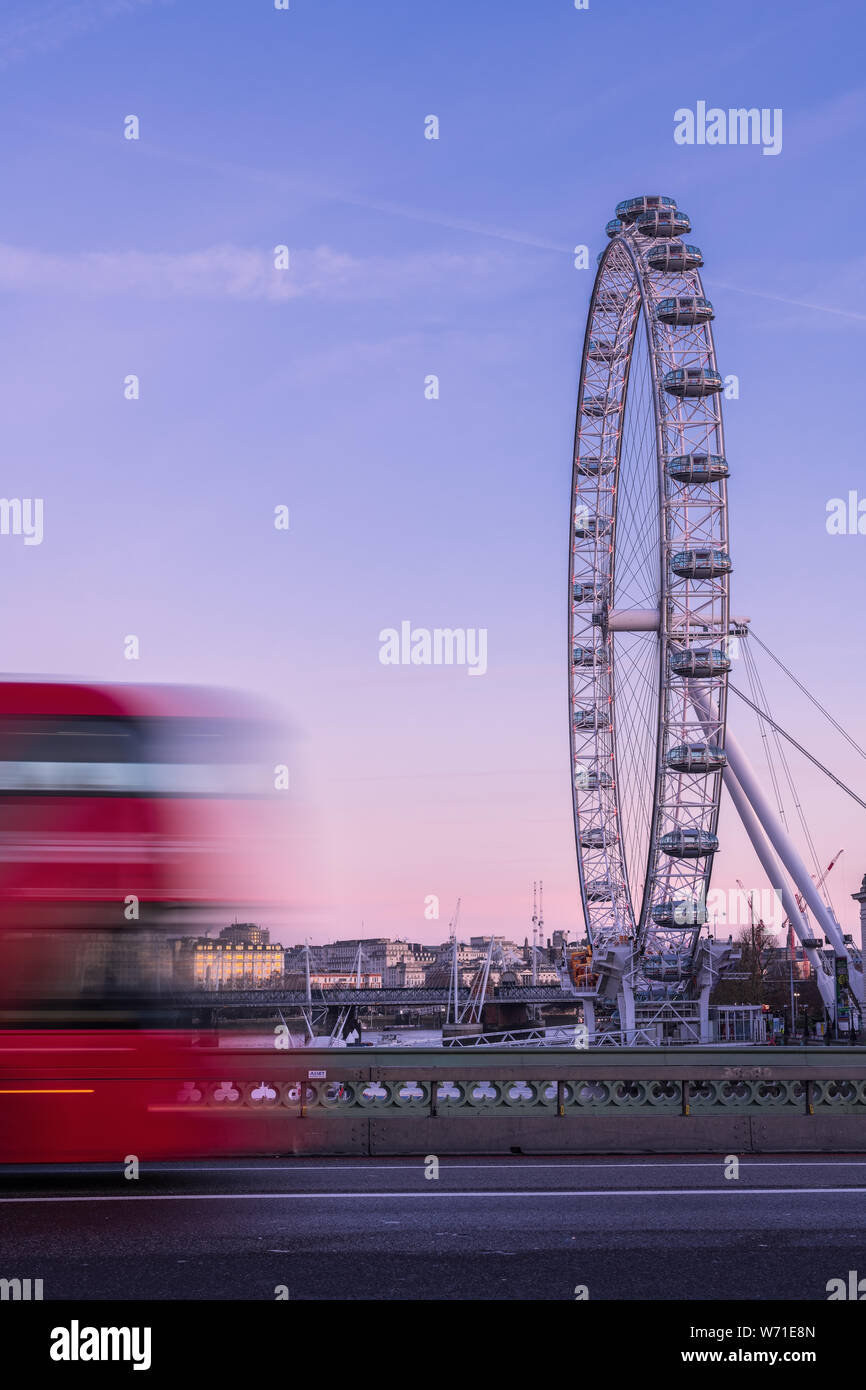 Bus over the bridge pass the London Eye, London, UK Stock Photo - Alamy