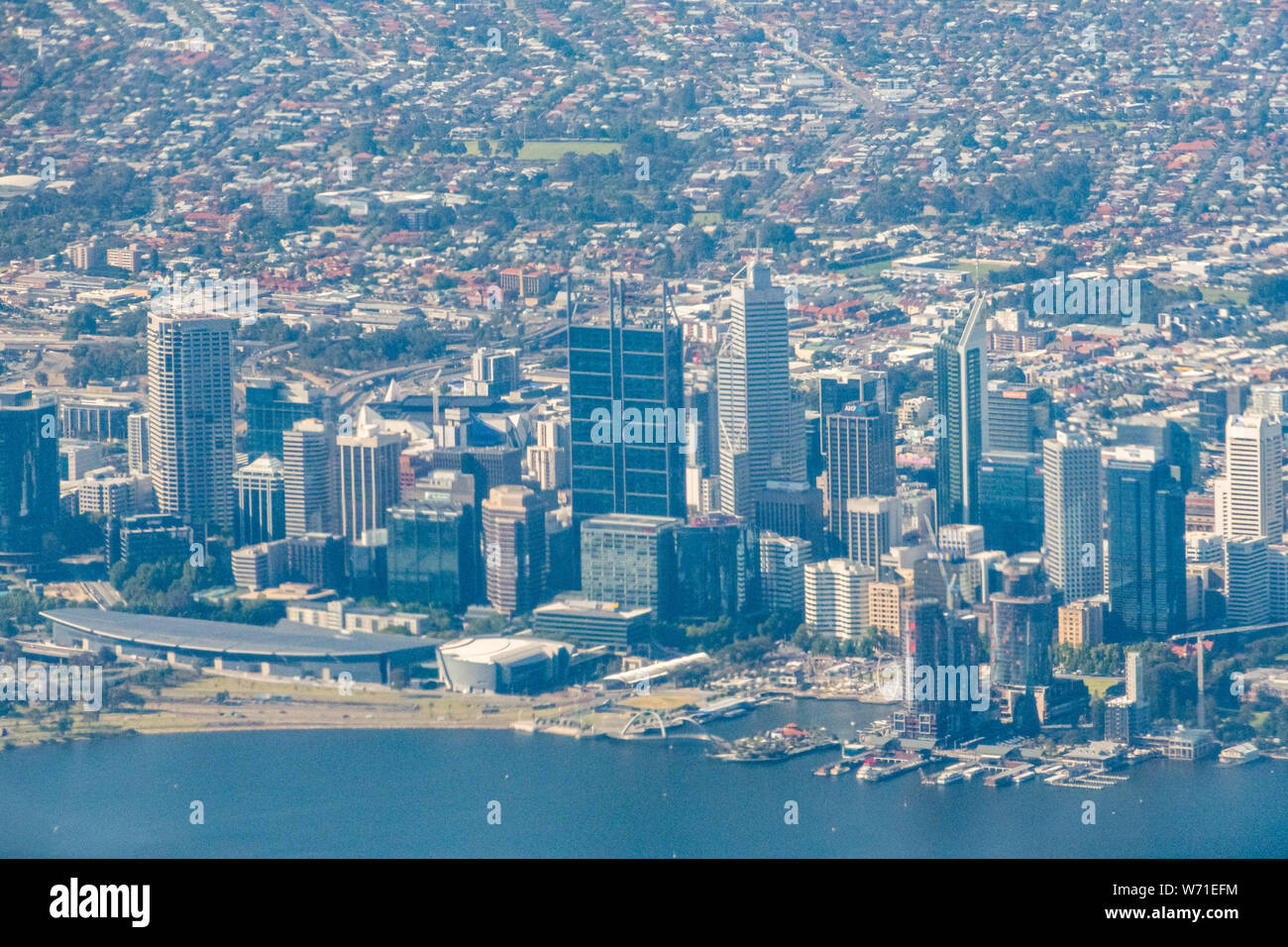 Aerial view of Perth Downtown city center seen from airplane Stock ...