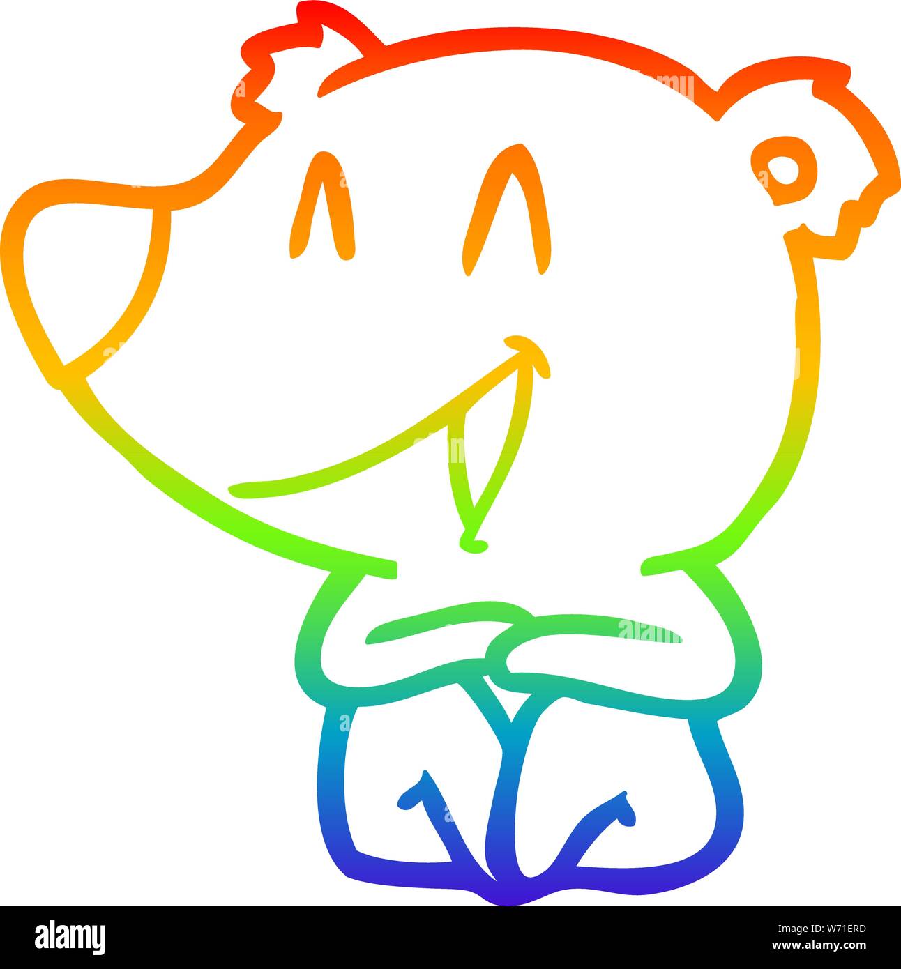 rainbow gradient line drawing of a laughing bear cartoon Stock Vector ...