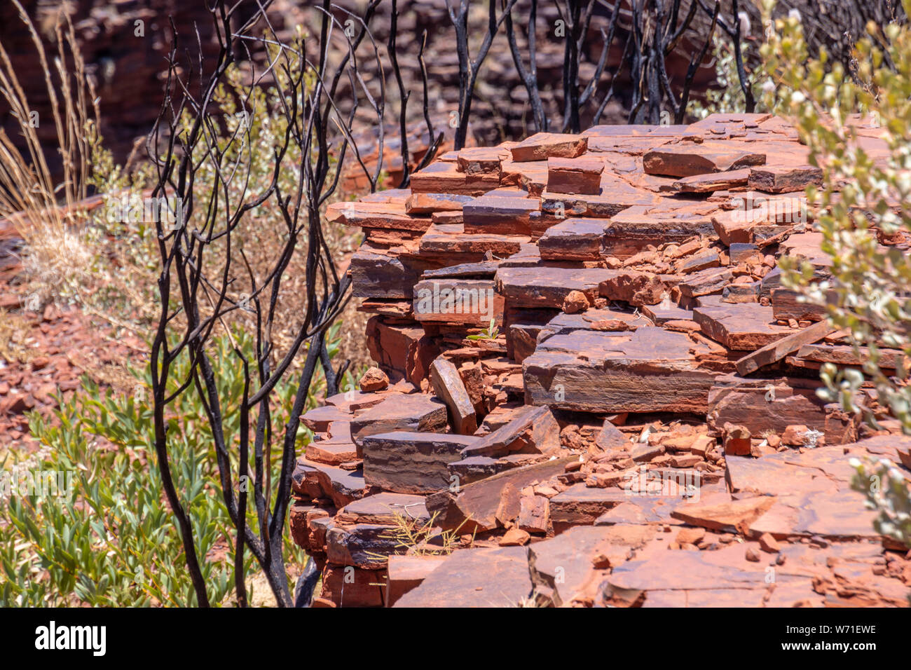 Layers of red bed rock rich in iron ore at Karijini National Park ...