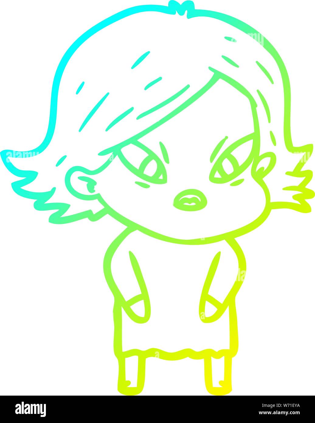 cold gradient line drawing of a cartoon stressed woman Stock Vector ...