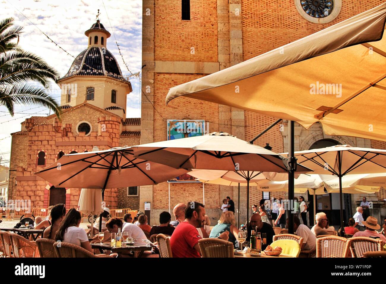 Altea, Alicante, Spain- September 19, 2018: People having drinks and ...