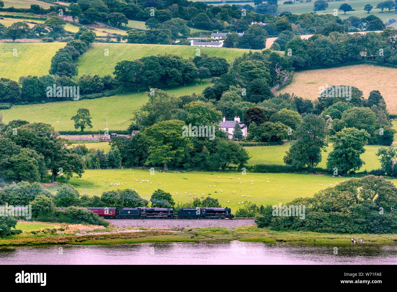 The river Conwy in Conwy Valley. Two Stanier Black Five steam ...