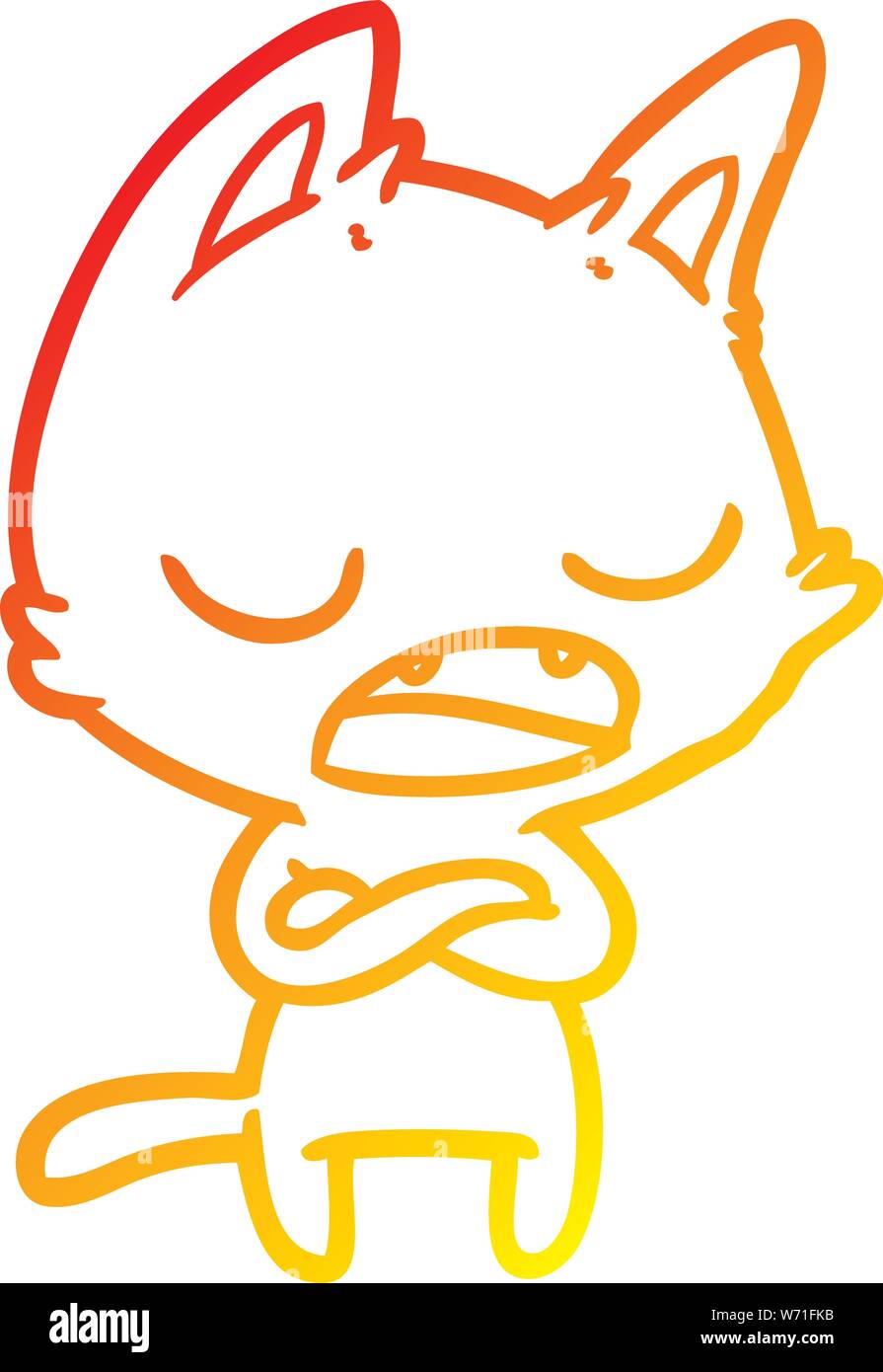 warm gradient line drawing of a talking cat with crossed arms Stock ...