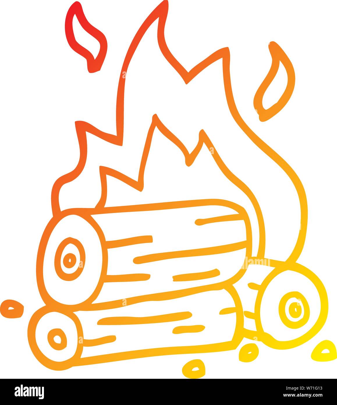 warm gradient line drawing of a cartoon burning logs Stock Vector Image ...